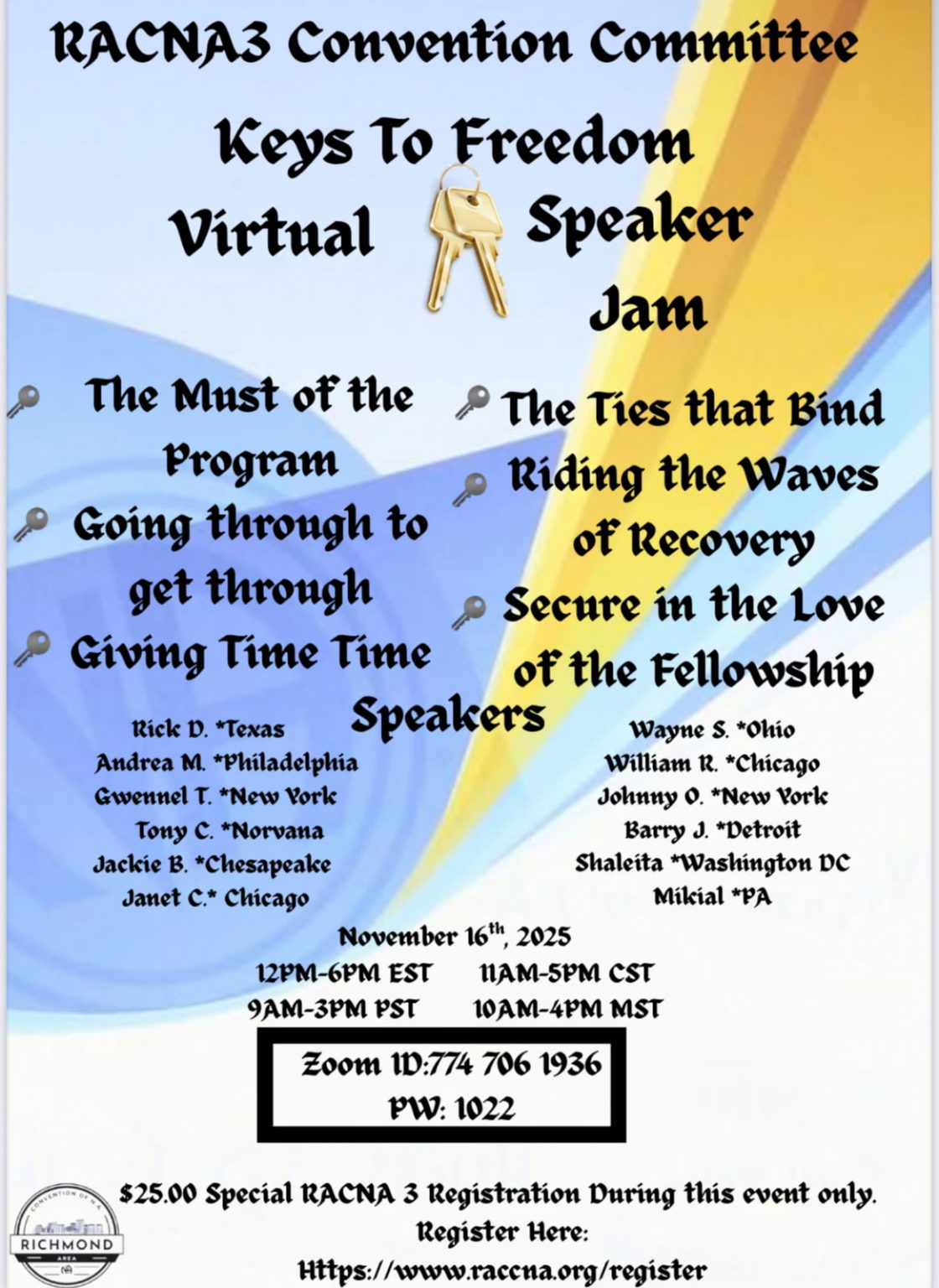 Keys To Freedom Virtual Speaker Jam – Richmond Convention III – RVANA.ORG